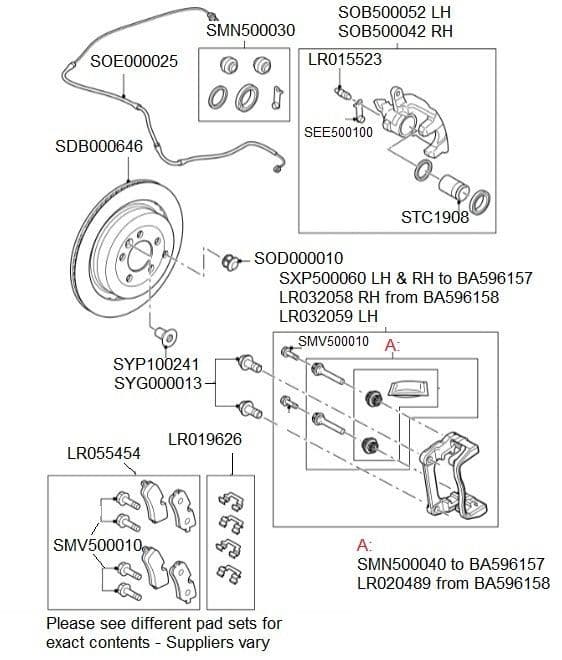 Rear Brake Pads Discs and Calipers 30 & 50 VIN AA547441 to CA999999