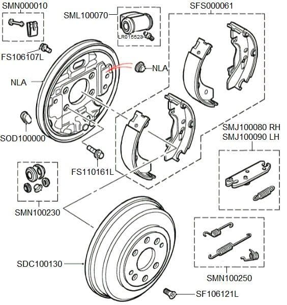 Rear Brake Drums Shoes & Cylinders to VIN YA999999